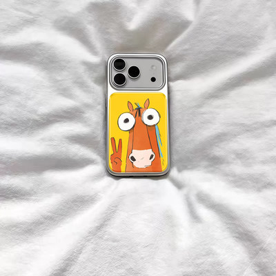 ins复古可爱比耶小马磁吸电镀银适用苹果iPhone17promax手机壳1615pro小米1415Pro华为mate60p70三星S23防摔