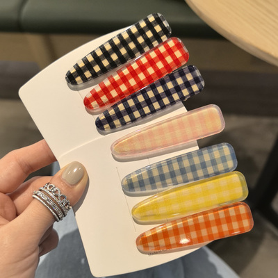 aidemoli韩国进口发饰学院风透色复古小格子三角形鸭嘴夹发夹边夹