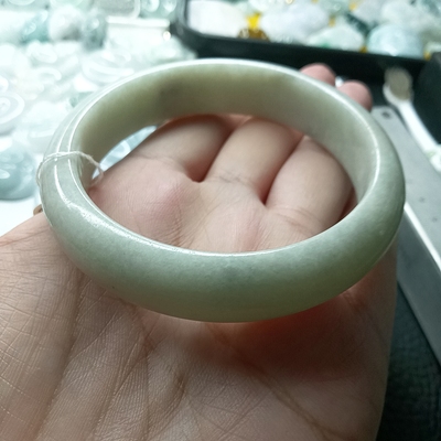 缅甸天然翡翠玉平安手镯圈口58.6/14.7/8.1mm