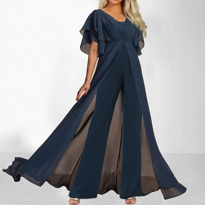 女装Summer fashion short sleeved high waisted jumpsuit women