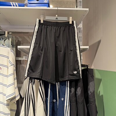Adidas阿迪达斯三叶草女26新款蕾丝镶边刺绣运动短裤五分裤KU4754