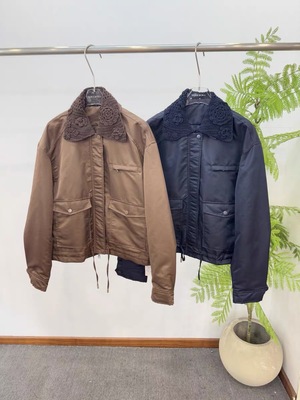 欧洲站2025秋季新款百搭净版翻领下抽绳宽松棉服外套250800