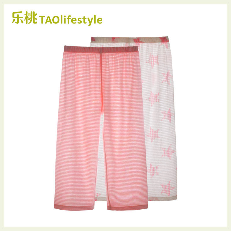 乐桃有机棉儿童纯棉八分家居裤中大童少年学生夏季薄款睡裤