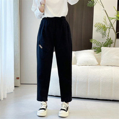 惠衣阁秋季女水洗棉松紧腰高腰九分裤加厚哈伦裤宽松休闲裤老爹裤