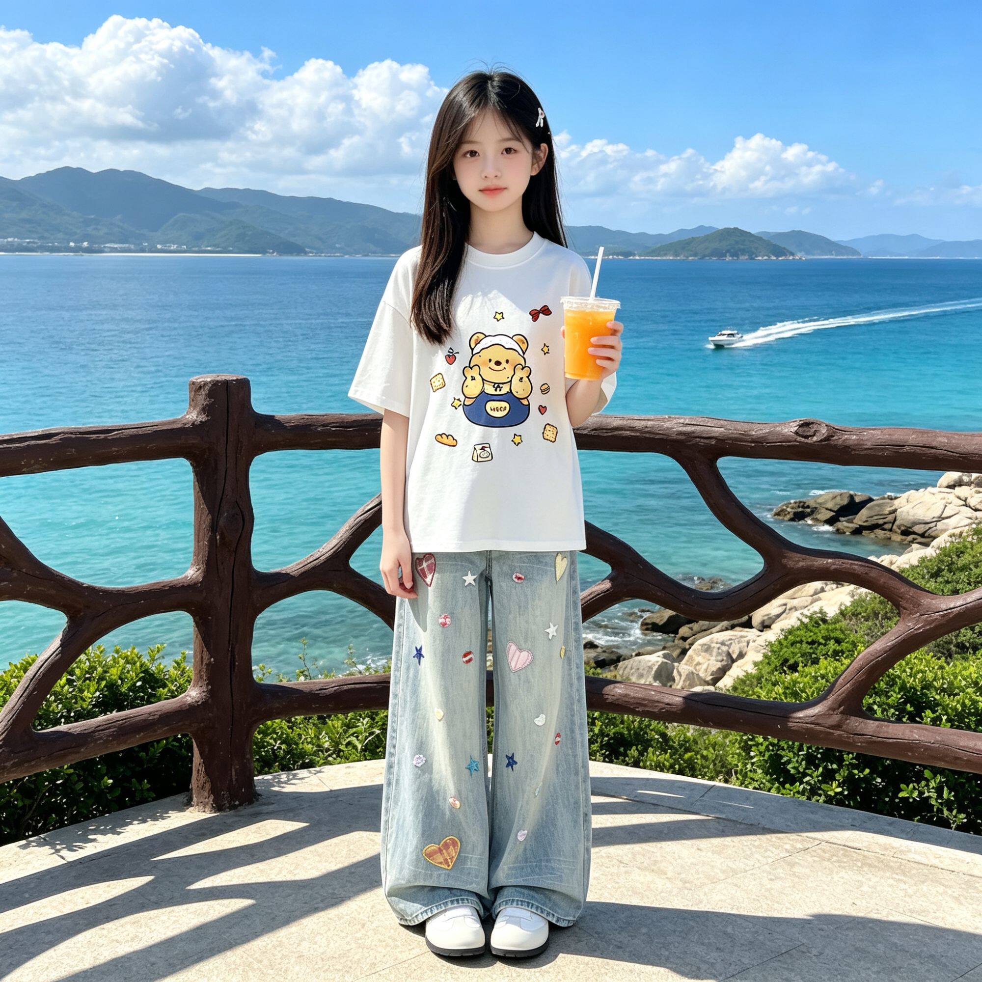 男女童新款卡通可爱饼干小熊印花韩系中大童学院风百搭短袖T恤潮