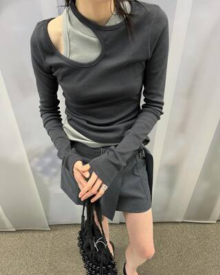 22秋冬韩国小众曲线感修身T恤