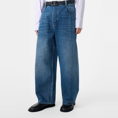 中腰锥形收窄厚实牛仔长裤水洗蓝