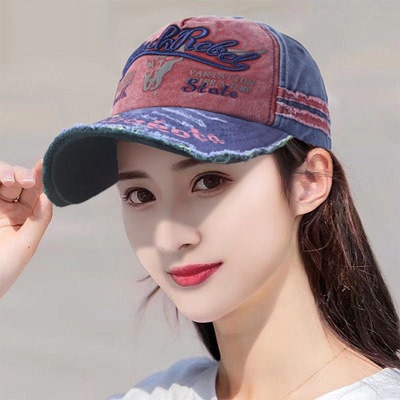 做旧帽子女春秋防晒鸭舌帽户外可调节字母刺绣棒球帽2025新款短檐