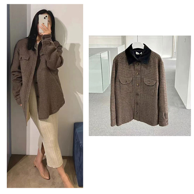 国内现货BLAZE MILANO羊毛格纹复古翻领廓形休闲毛呢夹克外套