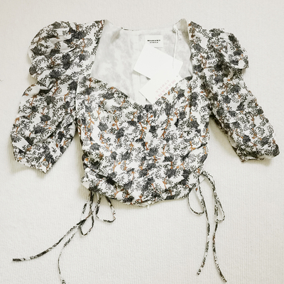 国内现货24春夏ISABEL MARANT Etoile碎花V领复古中袖飘带衬衫