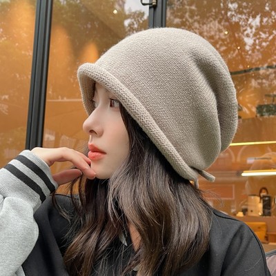 帽子女秋冬毛线帽堆堆帽情侣包头帽针织帽子春秋月子帽大头围