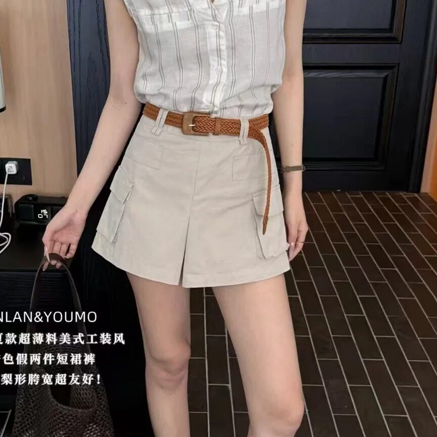 欧洲站工装风高腰短裤女2026夏季显瘦多口袋休闲裤百搭裙裤潮2021