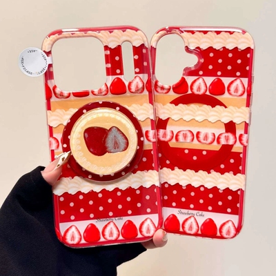 红框奶油草莓磁吸支架适用努比亚Z60pro手机壳Z80 ULTRA新年Z70/Z40Spro/ZTE-A51/Z11少女心MAX/N2红魔11pro+