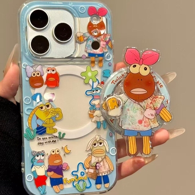 旋转杯子蓝卡通磁吸支适用三星S25+/S24ultra/Note20/A35/A06/S22手机壳A25搞怪S23/A71/S9+/S21fe软A56/A52S