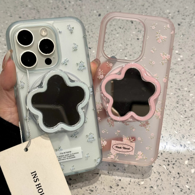 ins风碎花镜子磁吸适用传音HOT40手机壳15pro红魔11pro+nfinx Smart8女Phone3Apro华硕ZenFone9透色硅胶个性