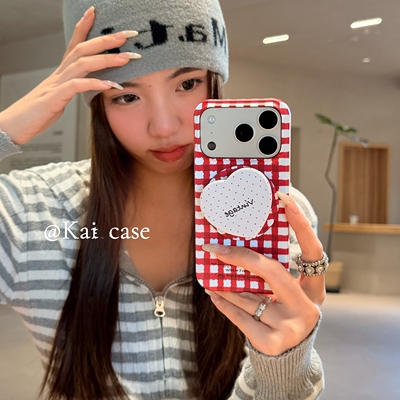 红格纹爱心英文磁吸支架适用NOthing 2A/3手机壳2谷歌Pixel9/10PRO/87新年Pmote edge60pro新款56华硕ROG9/54