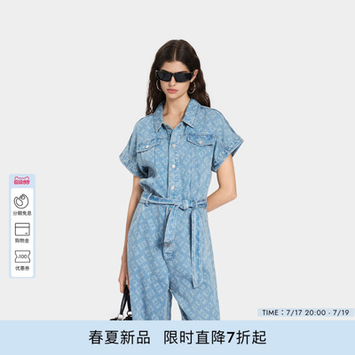 PINKO女士2026年夏季新款酷飒老花西部牛仔连体裤PAF26135833