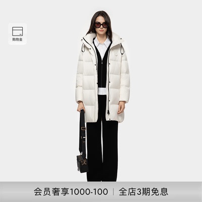 PINKO【90鹅绒】女士保暖简约时尚连帽抽绳长款羽绒服PAF25342804