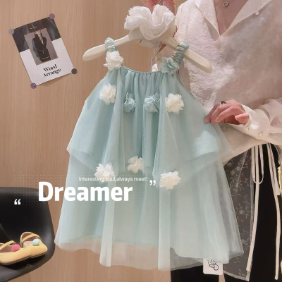 女童时尚百搭甜美风花朵网纱无袖连衣裙2026夏季新款AXC126鱼