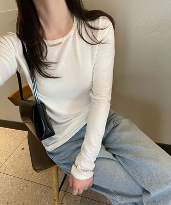 lake韩国东大门女装2026春夏高品质圆领字母长袖T恤衫女修身显瘦