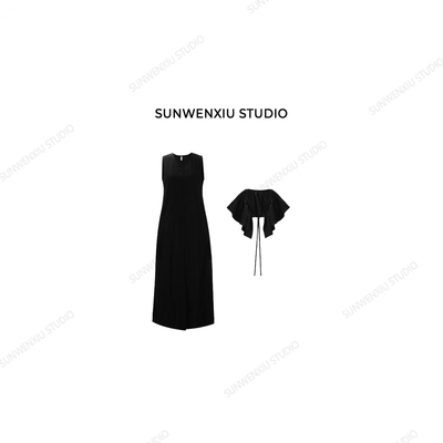 swx studio 魔术裙 黑色无袖韩里韩气一衣多穿设计感连衣裙 2228B