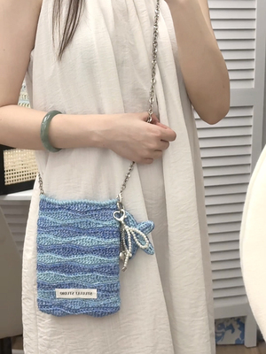 Stuuuly手工海洋海浪手机包涂鸦线diy材料包编织毛线单肩包斜挎包