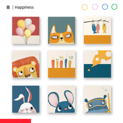 小尺寸儿童房可爱动物挂画无框