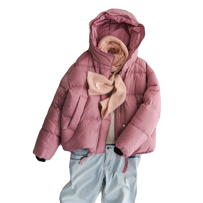 云朵泡芙90白鸭绒连帽短款羽绒服