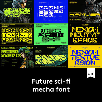 10套未来科幻工业风机能机甲赛博朋克先锋硬核PSAI英文字体安装包