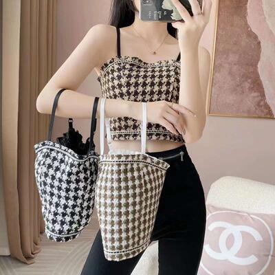 Houndstooth Style Strapless Vintage Camisole Versatile Spice