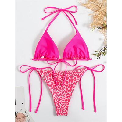 Double sided printed lace up swimsuit 分体双面印花系带泳衣女