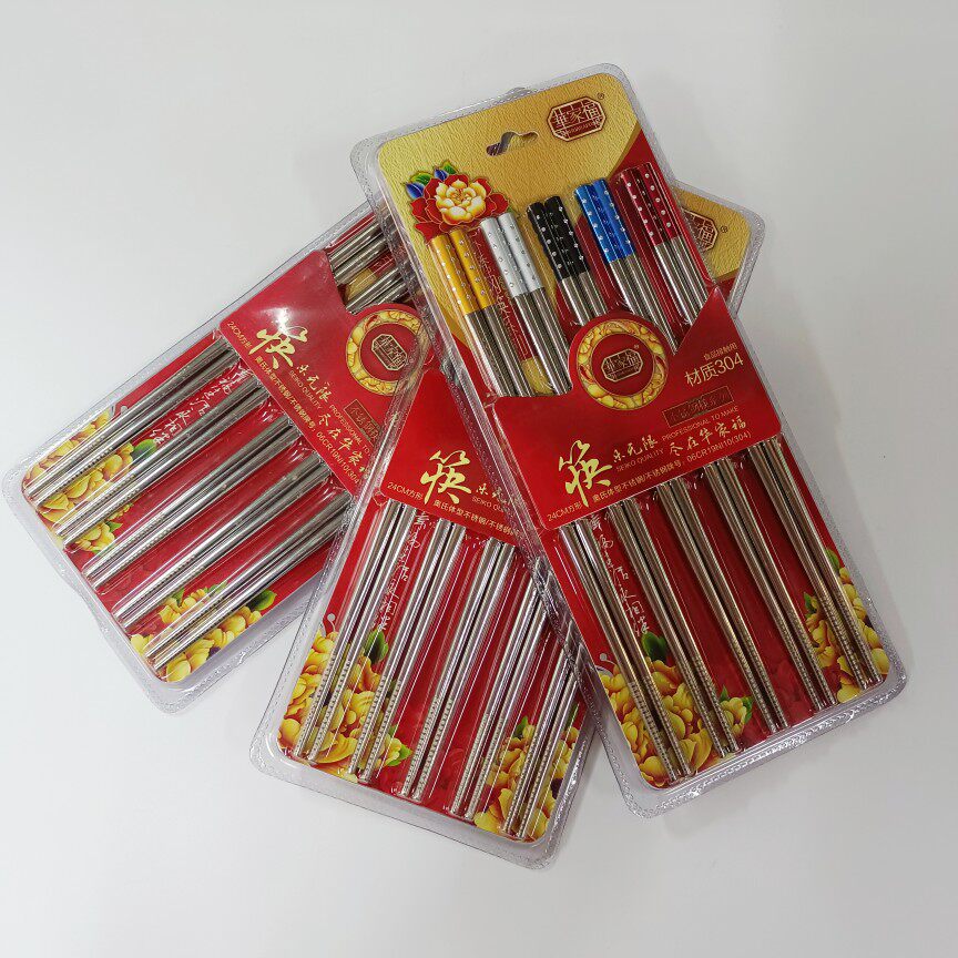 华家福304不锈钢筷精品五彩筷24CM家用防滑防霉耐高温5双/10双