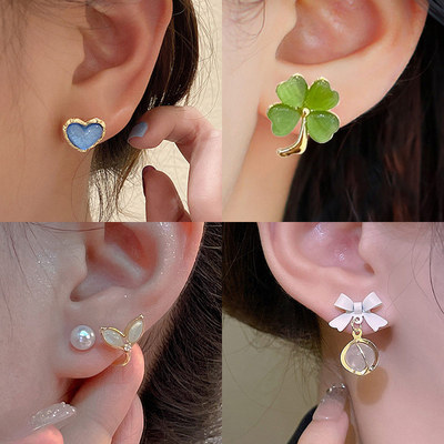 轻奢高级感蝴蝶四叶草耳钉女
