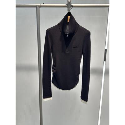 艾诺丝2025冬季新款撞色拼接半开立领针织衫女套头毛衫AR804115A