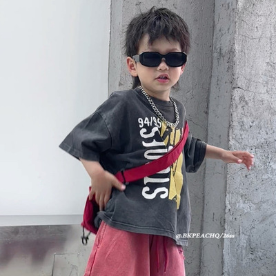 儿童夏季新款卡通印花炒色短袖T恤男女童韩版洋气宽松上衣服童装