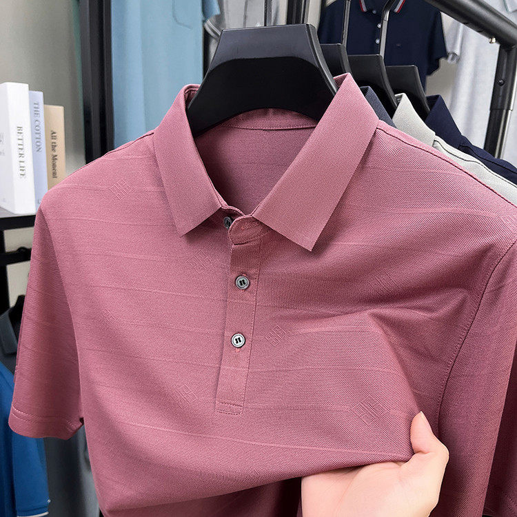 高端冰丝短袖t恤polo衫结婚礼服爸爸装夏装红色上衣喜公公婚宴装