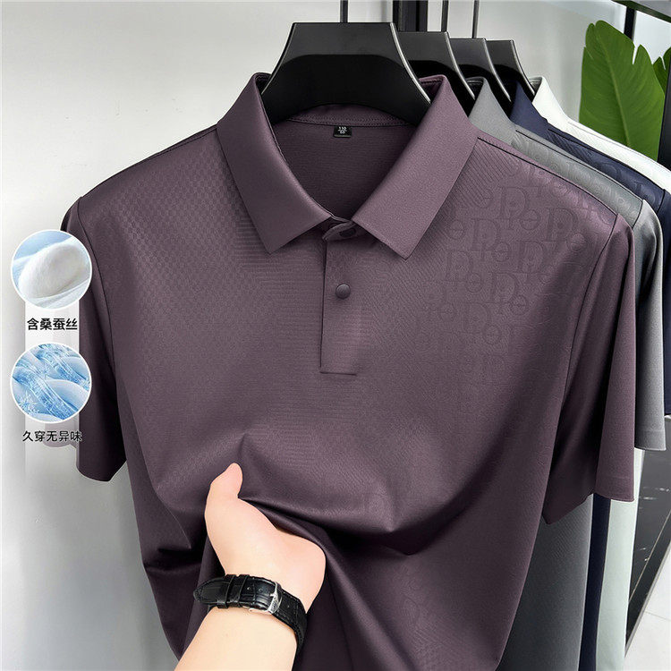 高贵儿子结婚礼服爸爸装短袖POLO衫喜公公订婚宴装夏季冰丝T恤男