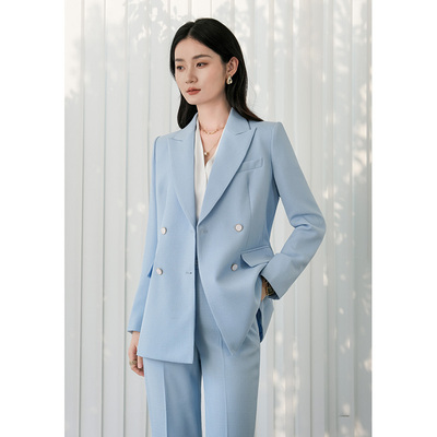蓝色西装套装女高端定制设计感