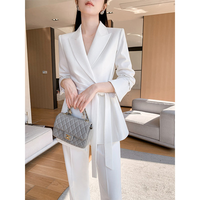 白色阔腿裤西装套装女高级感职业