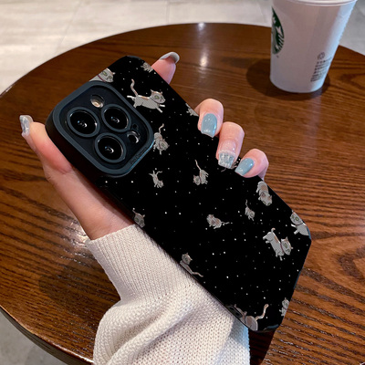 小众创意夜空小猫适用vivo x90 60 x70 x80 x50 pro手机壳x27 x20 x23幻彩版 x80proplus保护套硅胶壳软男女