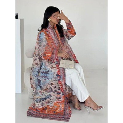 Muslim Dress Open Abay for Women Pleated Stretch Maxi Dresse