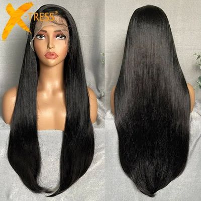 X-TRESS Long Straight Layered Wigs 13X4 Lace Frontal Free Pa