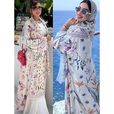 Muslim Women Dubai Abay Luxury Floral Print Kimono Cardigan