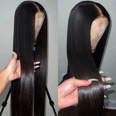 Long Soft Hair Straight Black Color Synthetic 13X6 HD Lace F