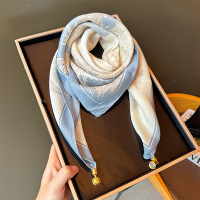 2025新款磁吸扣蓝白中国风丝巾