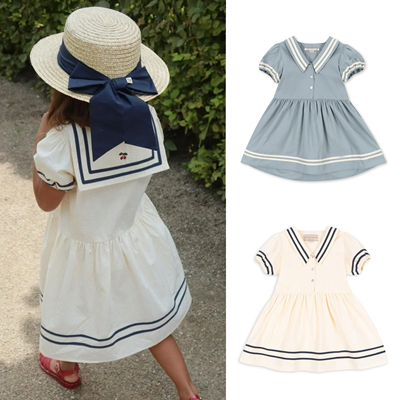 2025春夏新款Ks系列儿童连衣裙白色海军领纯棉休闲百搭学院风裙子