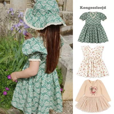 25春夏新款童装ks同款草莓蝴蝶结规则碎花短袖童裙长袖小猫网纱裙