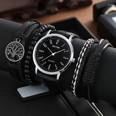 MSCXDK Brand 5pcs Black Quartz Watches Bracelet Men Business