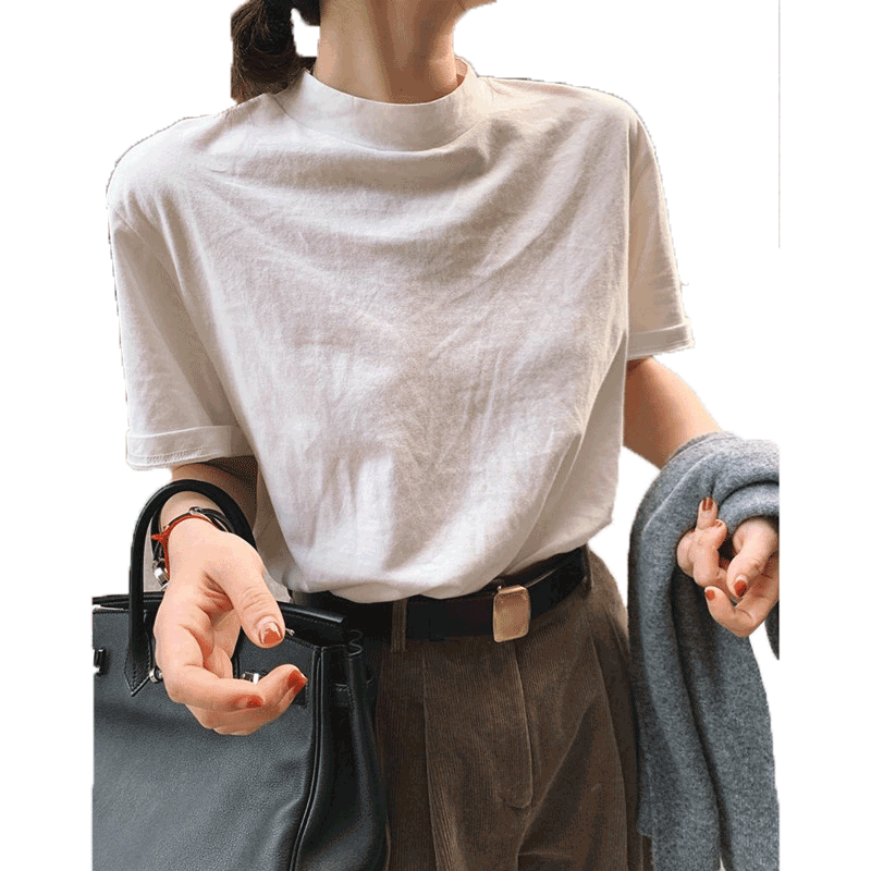 早春季白色纯棉短袖打底衫女