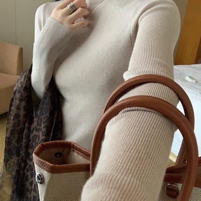 TE-一字肩气质显瘦亲肤软糯打底针织衫含4.8绵羊毛闭眼入)T5029